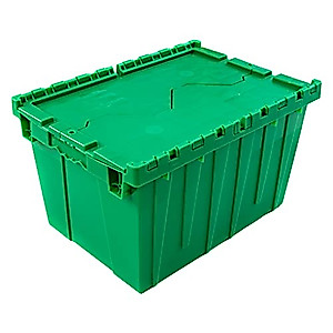 12 Gallon Heavy-Duty Flip Tote Storage Container (PACK OF 4) - Green, Commercial Flip Top Tote, Industrial Plastic Storage Tote - 21 in. L x 15 in. W x 12 in. H, Padlock & Metal Hinged Flip Cover