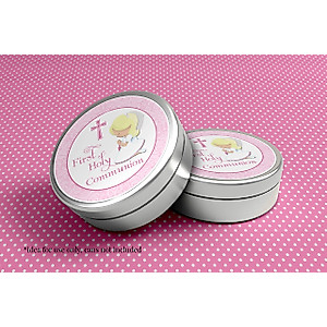 First Holy Communion Religious Thank You Sticker Labels for Girls (Light Skin, Blond Hair), 40 2" Party Circle Stickers by AmandaCreation, Great for Party Favors, Envelope Seals & Goodie Bags