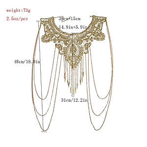 CanB Gold Body Chain Lace Harness Chest Chain Shoulder Necklace Rave Body Jewelry for Women and Girls (Style1)