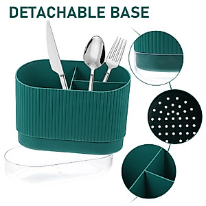 TOPBATHY Kitchen Utensil Draining Chopstick Cage Silverware Drainer Basket 3 Divided Cutlery Drying Utensil Crock Sink Countertop Flatware Organizer for Spoons Forks Green