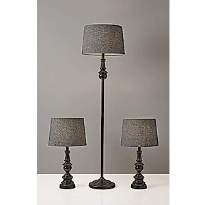 Adesso 1591-01 Classic Set Containing Matching Floor Two Table Lamps, 16" x 16" x 60", Black