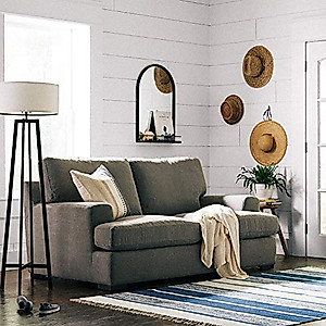 Amazon Brand – Stone & Beam Modern Round Arc Iron Hanging Wall Mirror With Shelf, 30 Inch Height, Dark Bronze