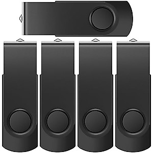 2GB Thumb Drive Bulk Pack of 5 USB 2.0 Flash Drives Value Black Pendrive 2 GB Portable Keychain Zip Drive Metal Memory Stick Multipack Swivel Jump Drive Data Storage as Clients Promotion Item