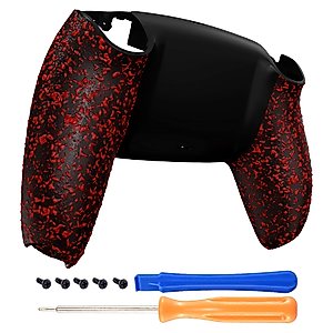 eXtremeRate Textured Red Non-Slip Custom Back Plate Bottom Shell Compatible with ps5 Controller, 3D Splashing Cover, Game Improvement Replacement Back Shell Cover Compatible with ps5 Controller