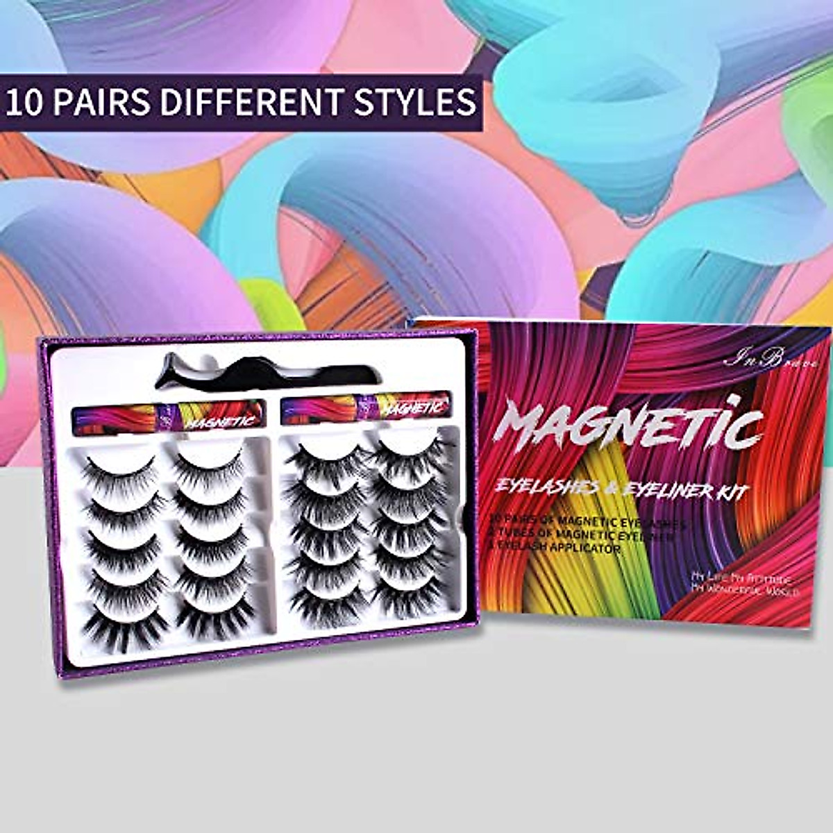 Magnetic Lashes Kit, Reusable 3D 5D Magnetic Eyelashes Set with 2 Dazzling colors Magnetic Eyeliner and Tweezer, Mink False Eyelashes Natural Look, No Glue Needed