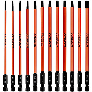LOZAGU 12Pcs Long Torx Bit Set 6-Inch (152mm), T7 to T40, Magnetic Security Tamper Proof Star Bit Set,1/4 Inch Hex Shank | S2 Steel