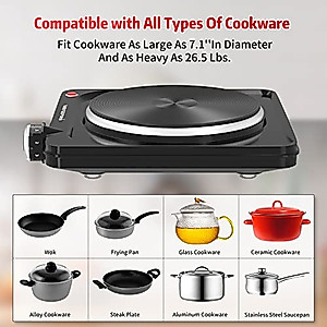 Vayepro Hot Plate, 1500W Portable Electric Stove, Single Electirc Cooktop,Portable Burner for Cooking, Cooktop for Dorm Office Home Camp, UL Listed,Compatible with All Cookware