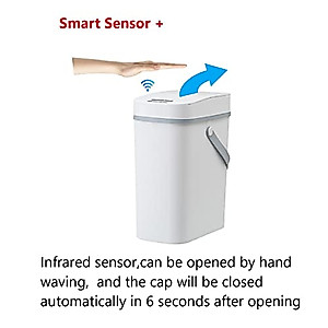 Electric Smart Trash Can,Kitchen Trash Can, Automatic Garbage Can,Waterproof Motion Sensor Small Bathroom Trash Can with Lid, Slim Plastic Narrow Bedroom Garbage Can, White