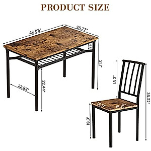 AWQM Dining Table Set for 4, Dining Table with Storage Shelf and 4 Chairs, Industrial Kitchen Table and Chairs for 4, Table and 4 Chairs Set for Breakfast Nook, Dining Room, Kitchen - Rustic Brown