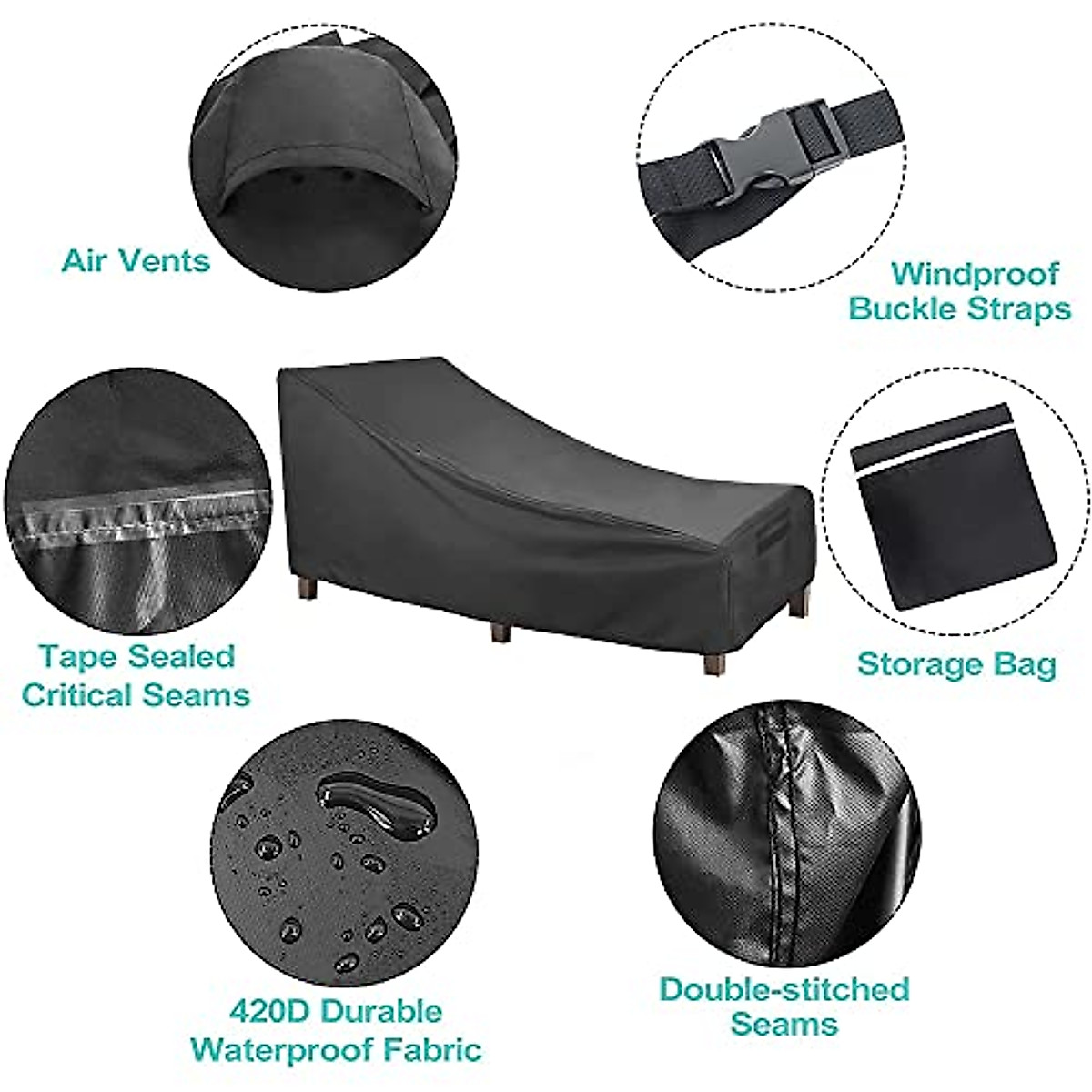 Skyour Patio Chaise Lounge Cover Waterproof Heavy Duty 420D Oxford Outdoor Recliner Cover UV Tear Resistant Pool Bench Chaise Longue Chair Furniture Covers for Garden Yard (1)