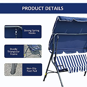 Outsunny 3-Person Porch Swing with Canopy, Patio Swing Chair, Outdoor Canopy Swing Bench with Adjustable Shade, Cushion and Steel Frame, Dark Blue