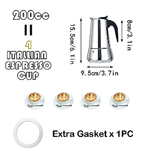 DITOSH Stovetop Espresso Maker Stainless Steel Moka Pot Espresso Maker Percolator Italian Coffee Maker Capable Moka Coffee Machine Cafe Percolator Maker for Home & Camping-4Cup