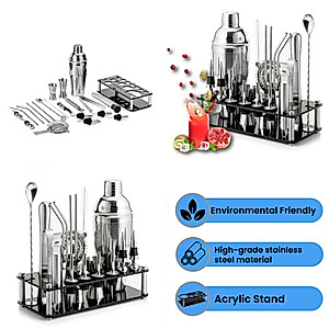 Mixology Bartender Kit, 21-Piece Cocktail Shaker Set Stainless Steel Drink Shaker Bar Set with Acrylic Stand, Perfect Cocktail Set for Drink Mixing, Home, Bar and Parties
