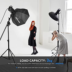 Neewer 2-in-1 Photography Light Stand, Aluminum Alloy 9.7ft Heavy Duty Tripod Stand with 3.8ft Boom Arm and Empty Sandbag for Video Light, Strobe, Reflector, Softbox for Studio Photo Video Shooting