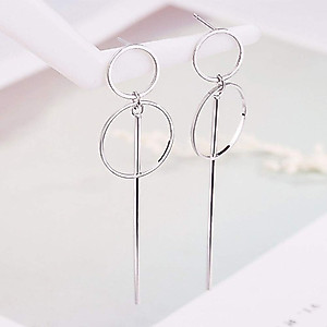 Geometric Earrings for Women Silver Double Circle Hoop Dangle Earrings Simple 8 Infinity Knot Bar Tassel Drop Earrings for Women Jewelry (Silver)