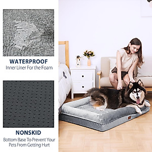 Large Dog Bed Orthopedic Washable: Medium Dog Bed with Waterproof Removable Washable Cover Dog Bed Medium Size Dog with Non-Slip Bottom Memory Foam Pet Couch Sofa Grey Dog Beds Large Sized Dog