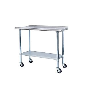 EASE-WAY Stainless Steel Metal Table NSF for Commercial Kitchen Prep Table, 24 x 36 Inches Worktable with Backsplash, Adjustable Under Shelf and Caster Wheel for Industrial Restaurant, Home and Garage