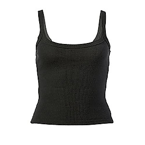 Women Ribbed Knit Sleeveless Crop Top Scoop Neck Slim Fit Cami Top Y2k Summer Basic Tank Top (A Black, S)