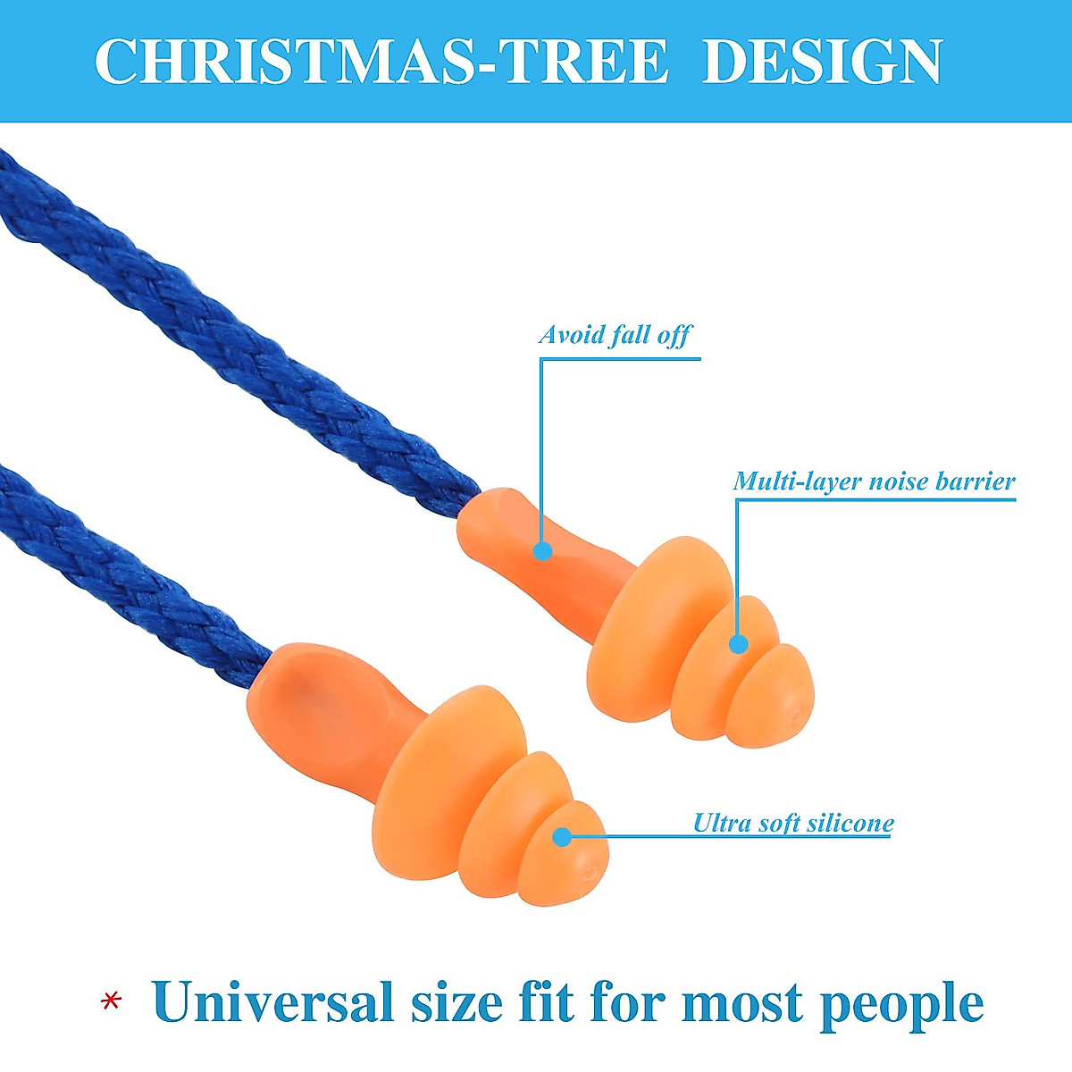 100 Pairs Corded Ear Plugs Silicone Noise Reducing Blocking Cancelling Soft Reusable Rubber Hearing Protection Earplugs for Sleeping Swimming Snoring Sports Racing