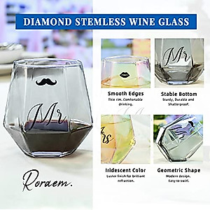 RorAem Wine Glasses Gifts for Mr and Mrs - Wedding Gifts for Bride and Groom - Gifts for Bridal Shower Newlywed Engagement and Anniversary - Couples Gifts for Husband & Wife