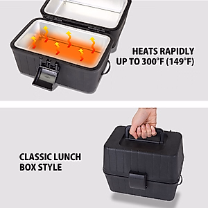 Koolatron 12V Heating Lunch Box Stove, 1.6 Qt (1.5 L), Black, 6 ft (1.8m) Power Cord, Heats to 300F (149C), Built-In Cord Storage, Classic Construction Worker Lunchbox, for Car, SUV, Pickup Truck