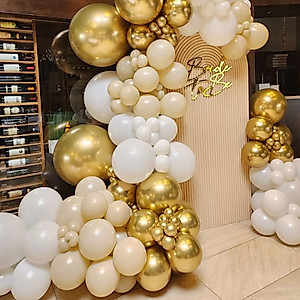 White Sand and Gold Balloons Arch Kit-141pcs Sand White Chrome Gold Netural Balloons for Boho Wedding Baby Shower Bridal Shower Engagement Birthday Party Decorations