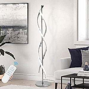 EIDEARAY LED Modern Floor Lamp for Living Room, 40W 3 Colors Stepless Dimmable and Color-Changing Bright Floor Standing Lamp,60" Unique Spiral Floor Tall Lamp for Bedroom Office with Remote,Chrome