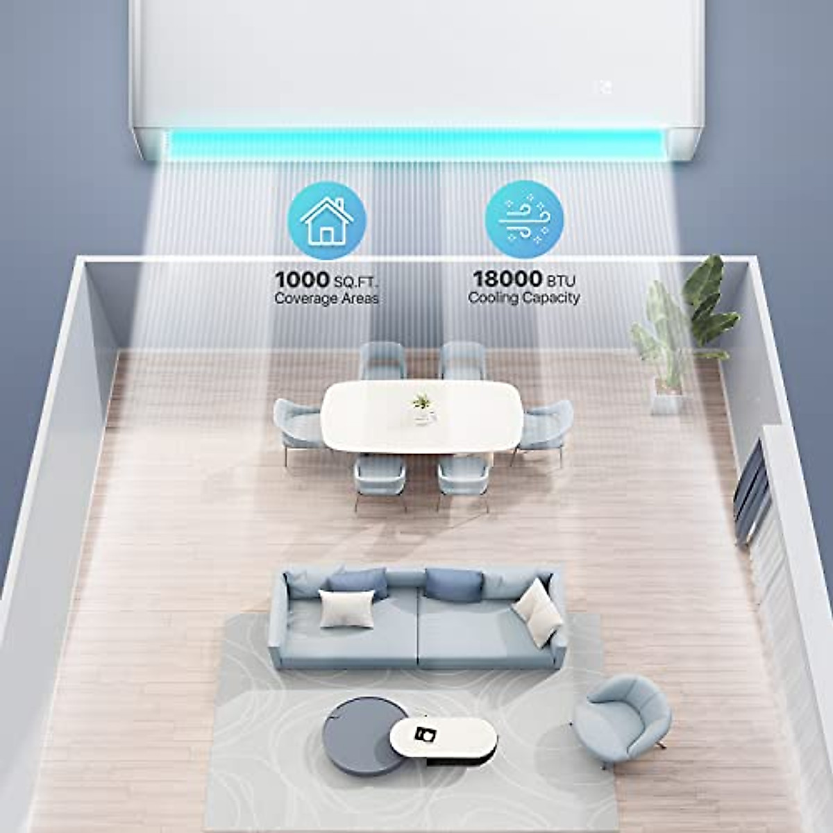 mollie 18,000 BTU Split Air Conditioner, 21.5 SEER, 208/230V Split-System AC w/Heat Pump, Wifi Remote Control, Washable Filter, Installation Kit, Cools Up to 1000 Sq. Ft.