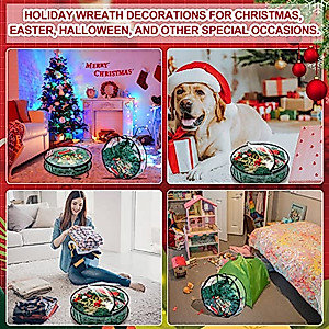 Zhengmy 30'' 24'' Christmas Wreath Storage Container - 4 Pack Clear Xmas Bags with Handle and Dual Zipper Plastic Decorative Protector for Seasonal Holiday Garland (Black)