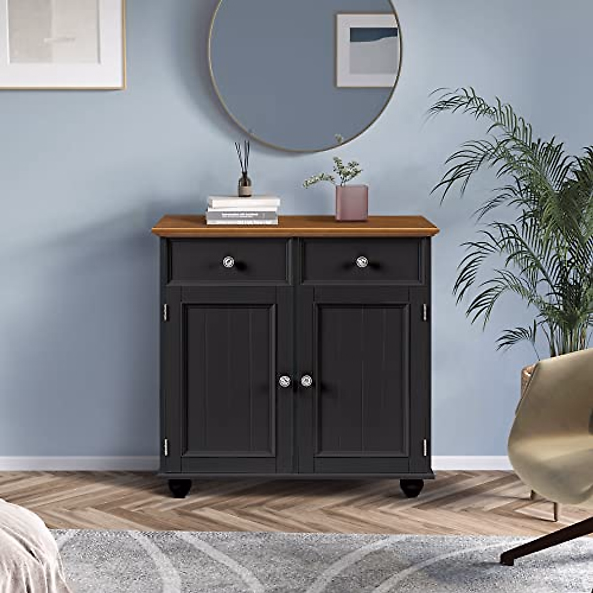 Knocbel Accent 2-Drawer Storage Cabinet with Double Doors, Buffet Sideboard Cupboard Coffee Bar Cabinet Entryway Hallway Foyer Table with Legs, 32" W x 18" D x 31" H (Black)