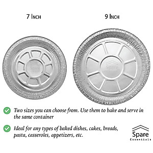 Spare Essentials (55 Pack 7 inch Aluminum Baking Pan, Round Aluminum Pans with Clear Lids, Takeout Containers Freezer & Oven Safe, Food Containers with Lids for Food Transport, Disposable Round Tins