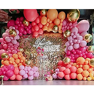 Enanal Hot Pink Orange Balloon Garland Arch Kit, 158pcs Pink Orange and Chrome Metallic Gold Balloons for Birthday Baby Shower Tropical Party Supplies Summer Party Decorations (Hot Pink)