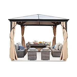 TRY & DO 10'x10' Hardtop Gazebo Mosquito Netting and Curtain, Outdoor Gazebo with Polycarbonate Canopy, Aluminum Frame Permanent Pavilion, Hard top Backyard Tent Canopy for Patio Gaeden Deck