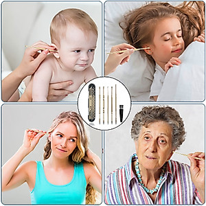 Hion 6 Pcs Extended Ear Wax Removal Kit,Professional Double-Headed Ear Pick Earwax Removal Tools,316L Stainless Steel Ear Cleaner Curette with Cleaning Brush and Storage Box,Suit for Kid Adult(Gold)