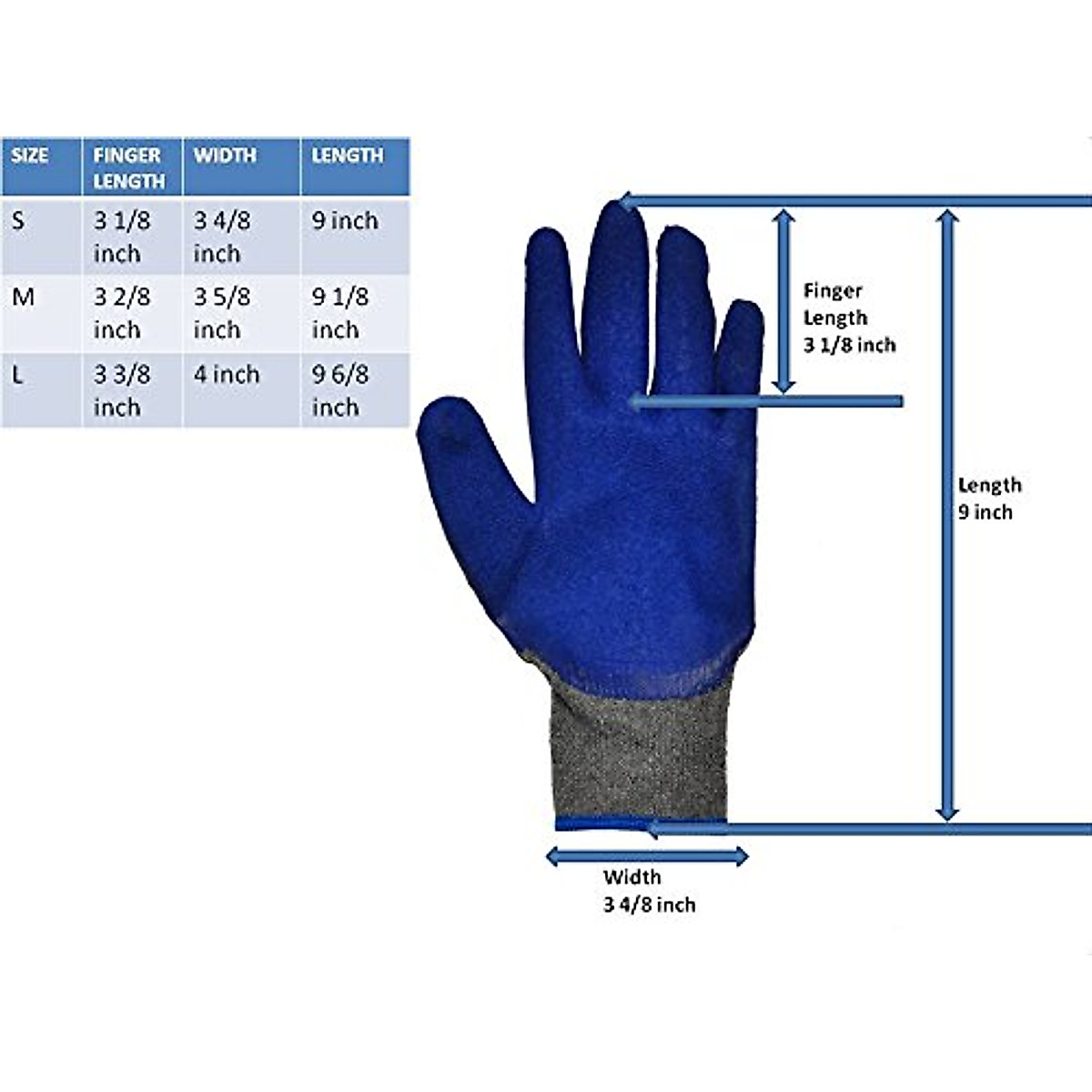 G & F 1511L-DZ Rubber Latex Coated Work Gloves for Construction, Blue, Crinkle Pattern, Men's Large (Sold by dozen, 12 Pairs)