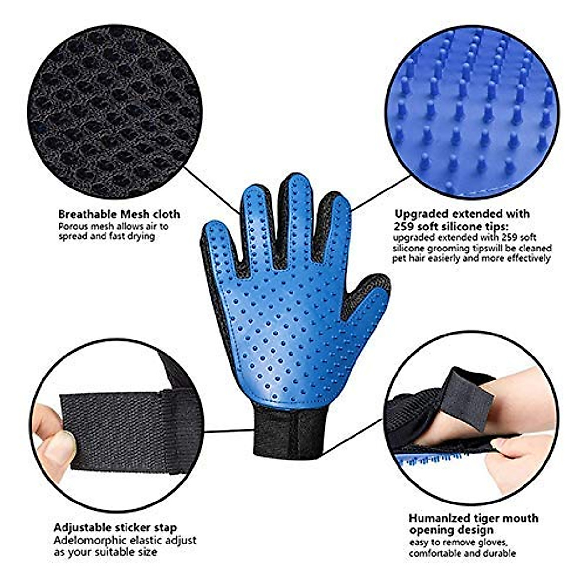 Stella-Lou Grooming Gloves Upgraded Cat & Dog Eco Friendly Silicone Hair Removal Glove - Gentle shampooing Deshedding Brush Glove - Easy Pet Hair Remover Mitt - Enhanced Five Finger Design 1 Pair