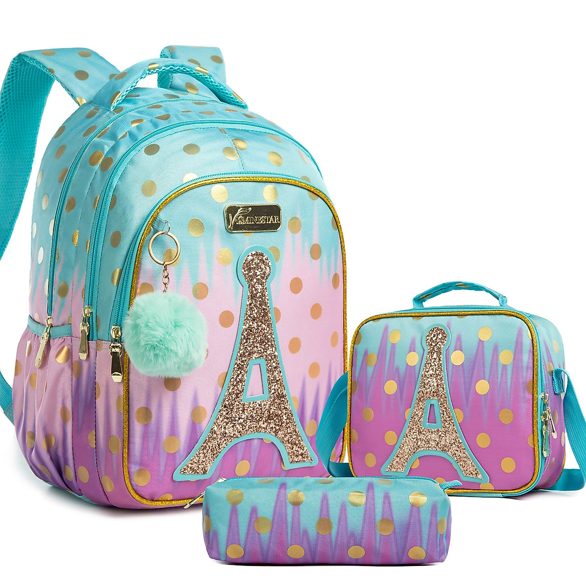 Jasminestar Kids Backpacks 17 inch School Backpack with Lunch Bag and Pencil Case (17”, Tower)