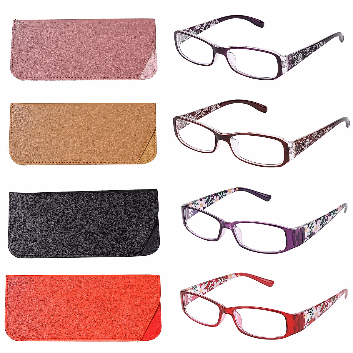 WALMXX Reading Glasses Women Blue Light Blocking Lightweight Compact Readers Computer Eyeglasses (2 styles 4 Pack, 1.5, multiplier_x)