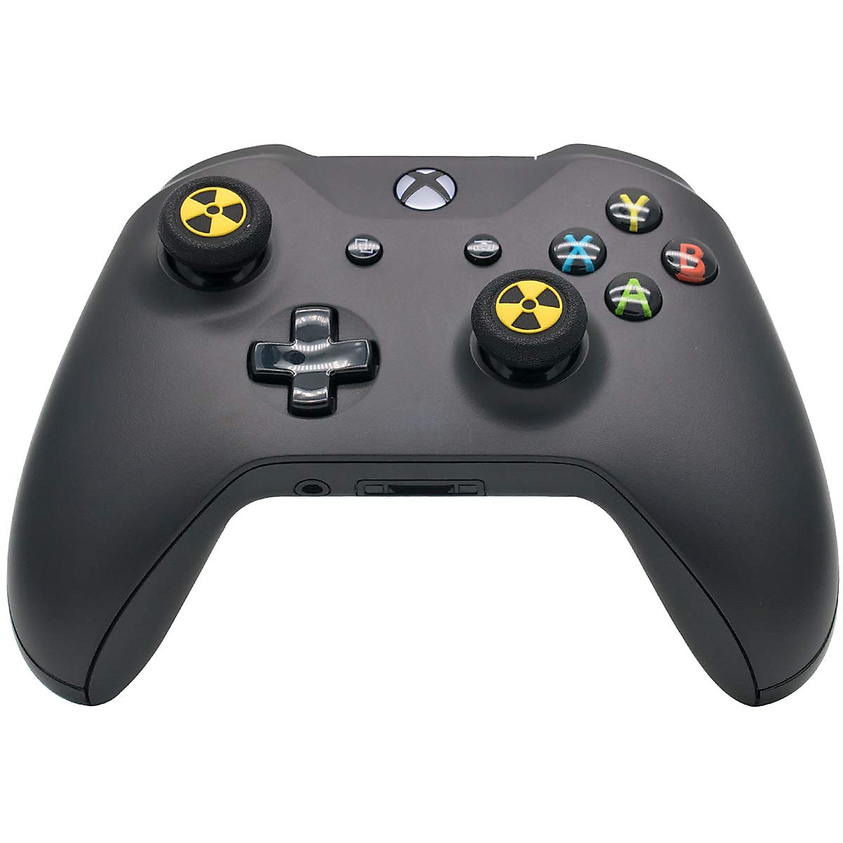 Playrealm Soft Rubber Silicone 3D Texture Thumb Grip Cover x 4 for PS5, PS4, Xbox Series X/S, Xbox One, Switch PRO Controller(Radiation Black Yellow Pack)