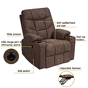Giantex Power Lift Chair Electric Recliner Sofa for Elderly, Fabric Reclining Sofa w/ 8 Point Massage & Lumbar Heat, 2 Side Pockets Cup Holders USB Charge Port, Motorized Sofa Chair for Living Room