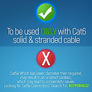 Everest Media Solutions RJ45 Cat6 Pass Through Connectors and Strain Relief Boots - Pack of 100/100 - EZ to Crimp Modular Plug for Solid or Stranded UTP Network Cable - Male Ethernet Connector End