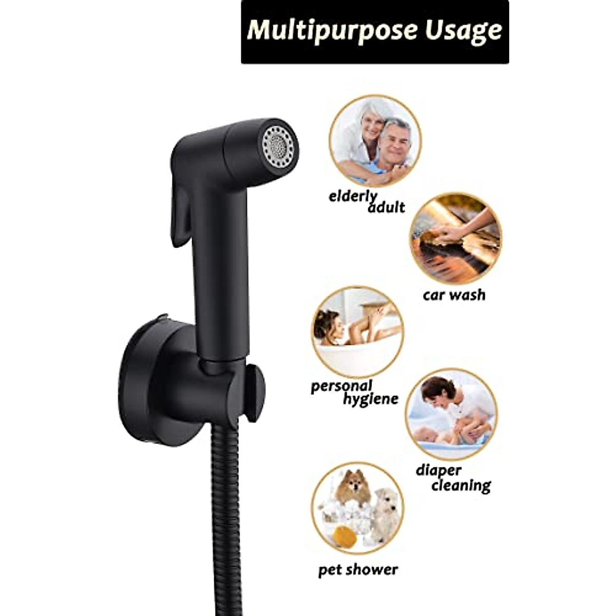 Handheld Bidet Sprayer for Toilet Kit (Black) - 4-Mode Shattaf Bidet Sprayer with Bidet Hose, Adjustable Water Pressure Cloth Diaper Sprayer,Toilet Bidet Attachment Sprayer for Personal Hygiene