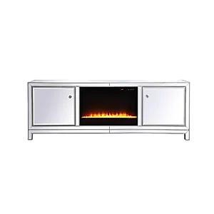 Elegant Decor Reflexion 72 in. Mirrored tv Stand with Crystal Fireplace in Antique Silver
