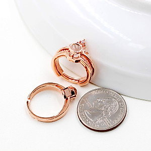 I Love You 100 Languages Projection Ring Couples Wedding Band Crown Tiara Engagement Promise Rings for Him and Her (Rose Gold & Crown)