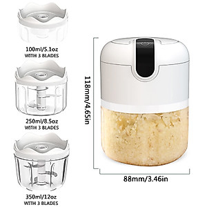 DISXENT White 3 CUP Cordless Mini Food Chopper,Small Food Processor Mini for Garlic,Nut,Meat(100+250+350ML), CQ3654