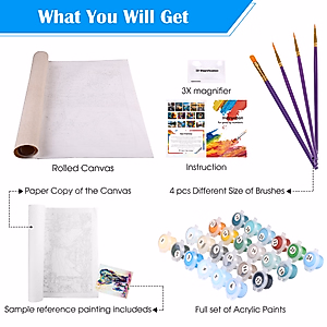 WISKALON Paint by Numbers for Adults Kids DIY Oil Painting by Numbers Kits on Canvas with 3X Magnifier, Acrylic Paints and Brushes - Colorful Elephant Father and Son 40cm x 50cm (Without Frame)