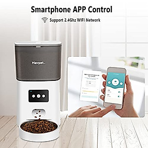 Mavpet 6L Automatic Cat Feeder, 2.4G WiFi Enabled Smart Dry Food Dispenser for Cat and Dog, Detachable Pet Feeder with Stainless Steel Bowl, APP Control, 10s Voice Recording, Up to 15 Meals Per Day