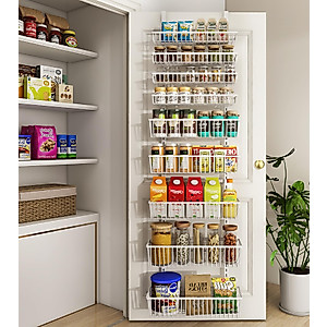 Mefirt White 9-Tier Over The Door Pantry Organizer, Pantry Organization and Storage, Deep Baskets Hanging Heavy-Duty Metal, Wall Spice Rack Seasoning Shelves for Home & Kitchen, Laundry Room Bathroom