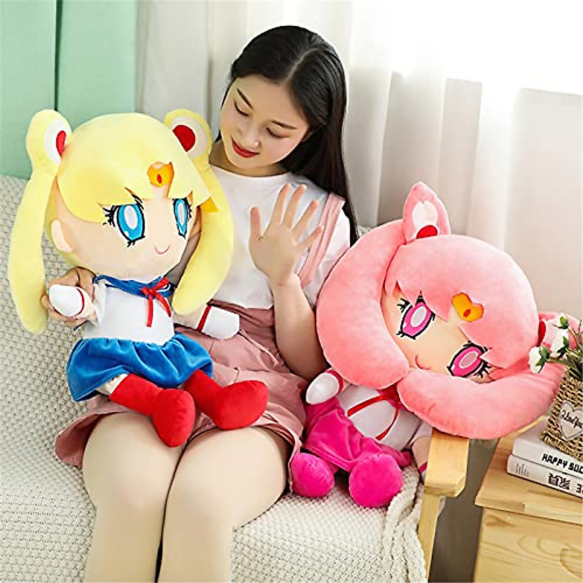 LINKOM Plush Doll Cute Cartoon Figure Plushie Stuffed Toy Soft Cushion Pillow Gift Collection Decoration for Fans Kids Girls (25cm/9.84inch, Pink)