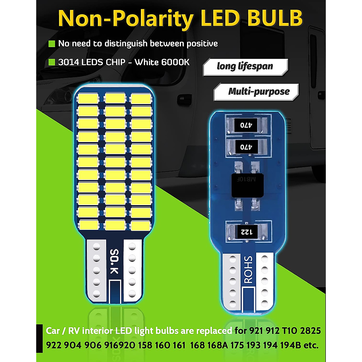 UNXMRFF - Super Bright Natural White T10 921 922 912 LED Bulb for 12V RV Ceiling Dome Light/RV Interior Lighting/Travel Trailer/Camper/Boat (Pack of 10)